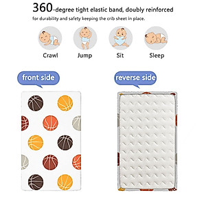 Basketball Themed Fitted Crib Sheet,Standard Crib Mattress Fitted Sheet Soft & Stretchy Fitted Crib Sheet-Great for Boy or Girl Room or Nursery, 28“ x52“,Multicolor