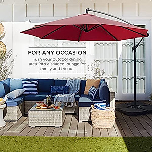 Best Choice Products 10ft Offset Hanging Market Patio Umbrella w/Easy Tilt Adjustment, Polyester Shade, 8 Ribs for Backyard, Poolside, Lawn and Garden - Burgundy