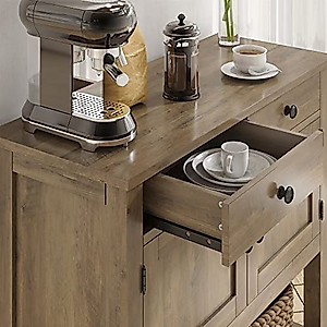 HOSTACK Farmhouse Console Table with 2-Door Cabinet & 2 Drawers, Coffee Bar, Entryway Table with Storage Shelf, Sofa Tables Buffet Sideboard for Kitchen, Hallway, Dining, Living Room, Rustic Brown