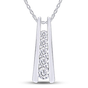 1.25 Carat Round Cut Lab Created Moissanite Diamond Five Stone Journey Bar Pendant Necklace In 14k White Gold Plated 925 Sterling Silver Jewelry With 18" Chain)