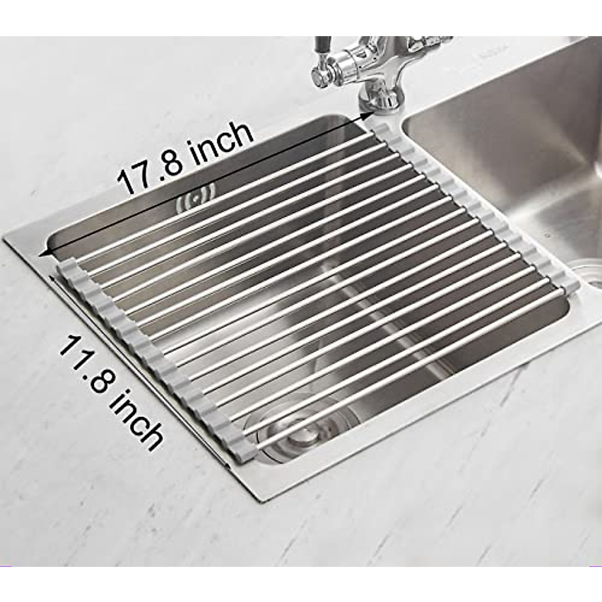 Ahyuan Roll up Dish Drying Rack Over The Sink Dish Drying Rack Dish Rack Over Sink Rolling Rack Dish Racks for Kitchen Counter (11.8''Wx17.8''L, Warm Grey)