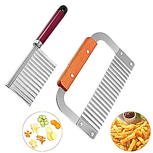 2 Pieces Crinkle Cutters for Vegetable Potatoes Fries Stainless Steel Wavy Slicers Kitchen Crinkle Cutter Knife Chipper Salad Chopping Cucumber Carrot Fruit