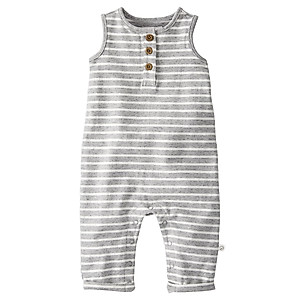 little planet by carter's unisex-baby Terry Jumpsuit made with Organic Cotton, Grey Stripes, 3 Months