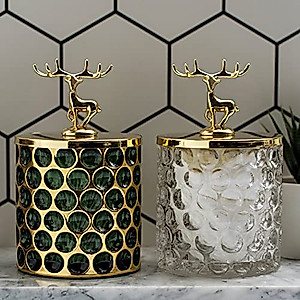 Ezebesta 2PCS Vintage Bathroom Canisters Luxury Small Thick Glass Jar Set Qtip Holder Dispenser for Cotton Ball & Pads Storage Organization Beautiful Decor