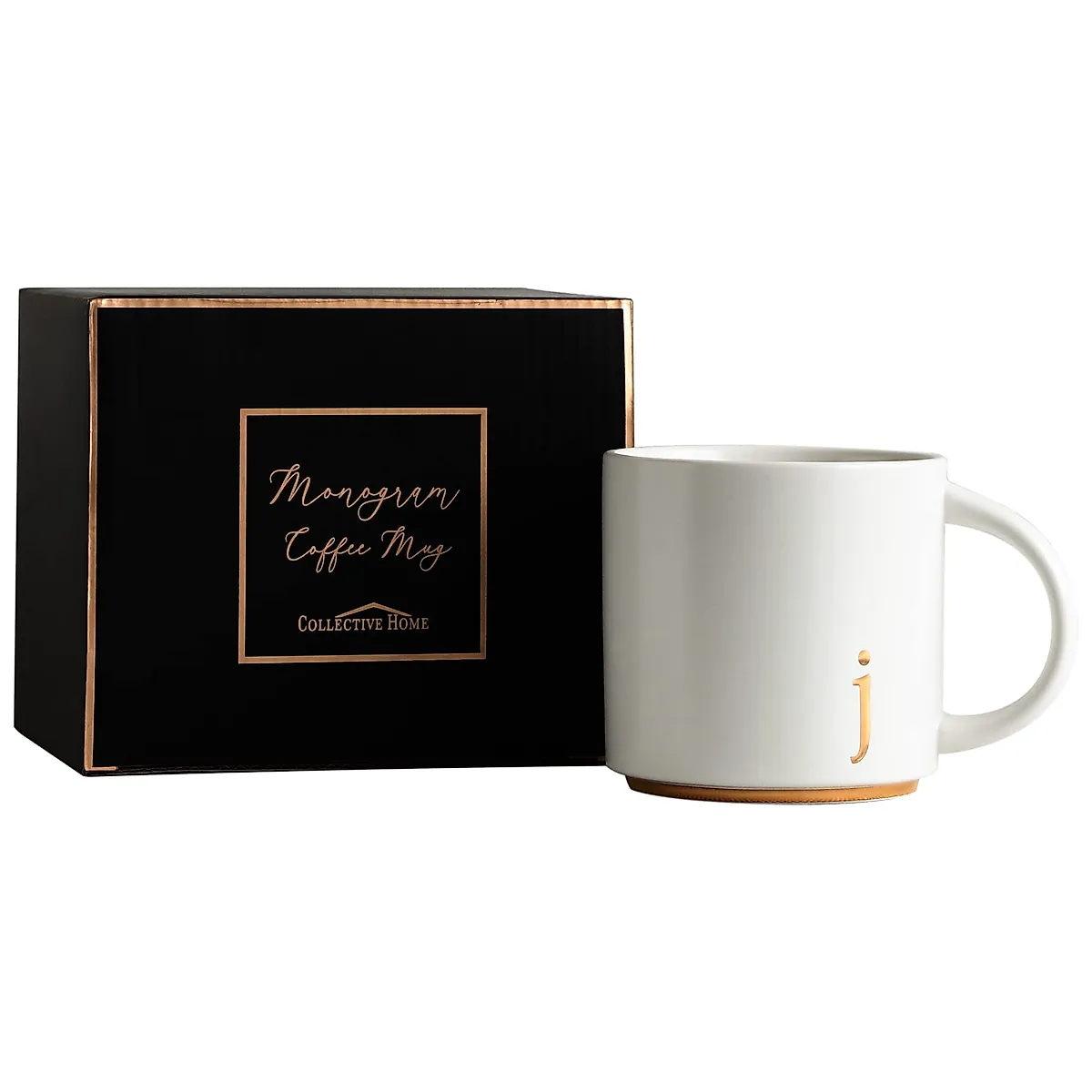 COLLECTIVE HOME - Monogram Ceramic Mugs, 15 oz Golden Initial Coffee Cups, Elegant Alphabet Tea Mugs, Elegant Personalized Mug with Gift Box, Luxurious Cups for Office and Home (j)