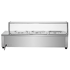 VEVOR 110V Bain Marie Food Warmer 8 Pan x 1/2 GN,Food Grade Stainelss Steel Commercial Food Steam Table 6-Inch Deep, 1800W Electric Countertop Food Warmer 88 Quart with Tempered Glass Shield