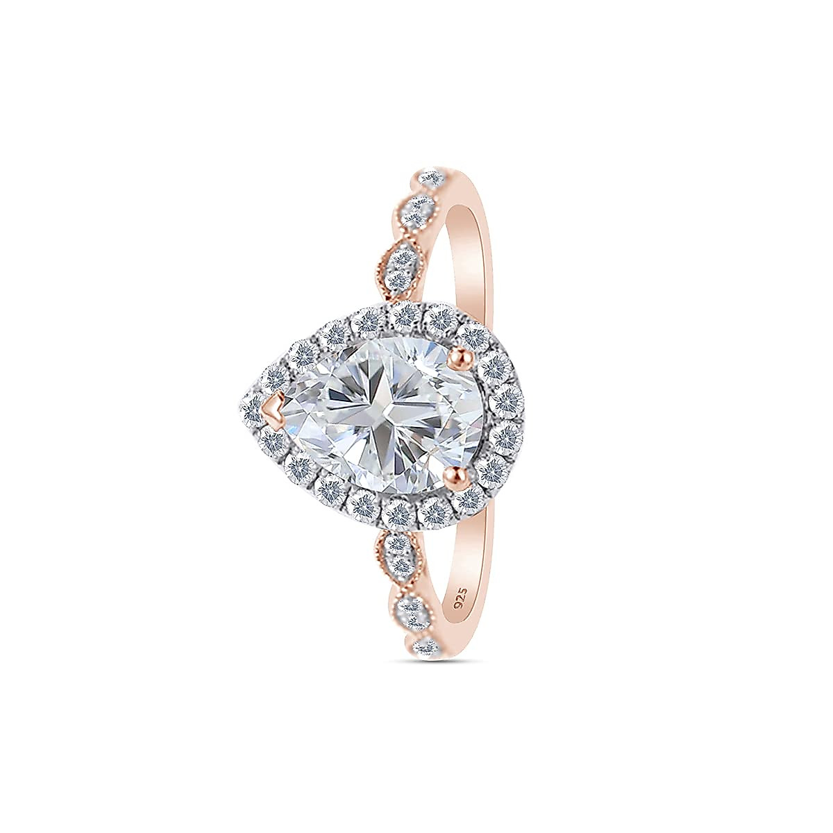 SAVEARTH DIAMONDS 14k Rose Gold Over Sterling Silver Teardrop Infinity Design, Center 12X8MM (2.75 Ct) Pear Cut Moissanite Lab Created Diamond Engagement Promise Ring For Women (3.25 Ct) Size-5.5