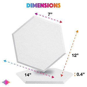 Sonic Acoustics 12 Pack Hexagon Acoustic Panels, 14" X 12" X 0.4" High Density Sound Absorbing Panels Sound Proof Insulation Beveled Edge Studio Treatment Tiles (White)