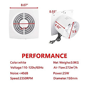 HYDDNice 6" Exhaust Fan Extractor Ventilation Fan Bathroom Garage Exhaust for Kitchen,Bathroom,Bedroom,Low Noise and Energy Saving