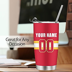 Custom Kansas City Tumbler 20oz Stainless Steel with Lid & Straw Personalized Football Fans Gifts for Women Men Coffee Travel Mug Cup Add Name Number