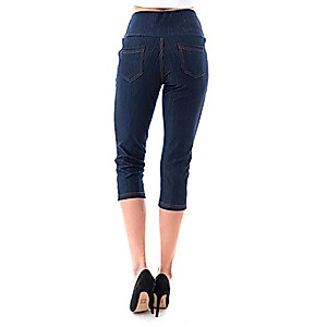Women's High Waist Stretch Skinny Denim Capri Jeggings with Pockets Reg-Plus Size (XX-Large, Capri-Navy)