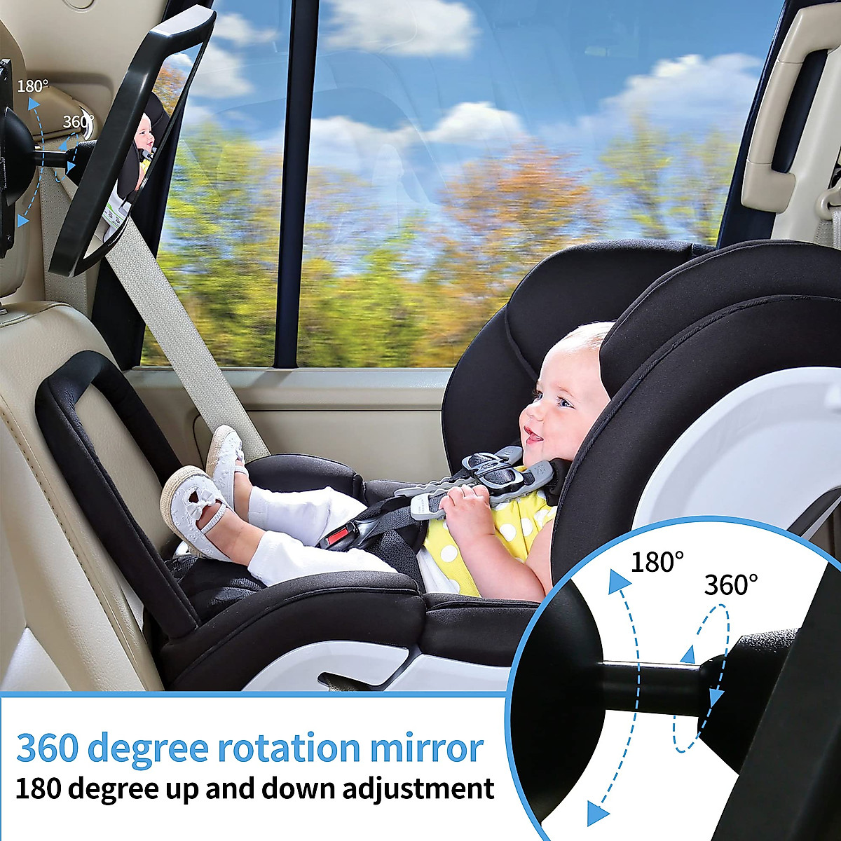 SZJHKJ Baby Car Mirror, Safety Car Seat Mirror for Infants, Wide Crystal Clear View, No Assembly Required, Adjustable, Crash Tested and Anti-Fall Double Seat Belt
