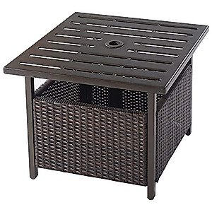 UBRTools Brown Rattan Wicker Steel Side Table Outdoor Furniture Deck Garden Patio Pool