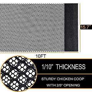 Upgraded Plastic Chicken Wire Fence Mesh 15.7'' x 10ft, Hex Poultry Fencing Wire for Gardening, Chicken Wire Frame for Crafts, Floral Netting, Black