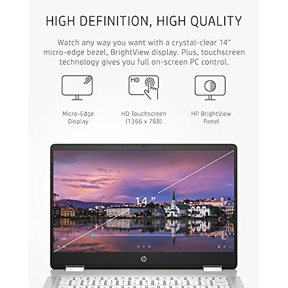 HP Chromebook x360 14 Laptop, Intel Celeron Processor, 4 GB RAM, 32 GB eMMC, 14” HD (1366 x 768), Chrome OS, Work, Streaming, School, Long Battery Life (14a-ca0050nr, 2021) (Renewed)