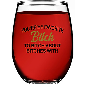 Friend Gifts For Women, Funny BFF Birthday or Christmas Gift For Best Friend Women or Men 15 oz Dishwasher Safe Stemless Wine Glass for Wine Lovers, Unique Friendship Gift