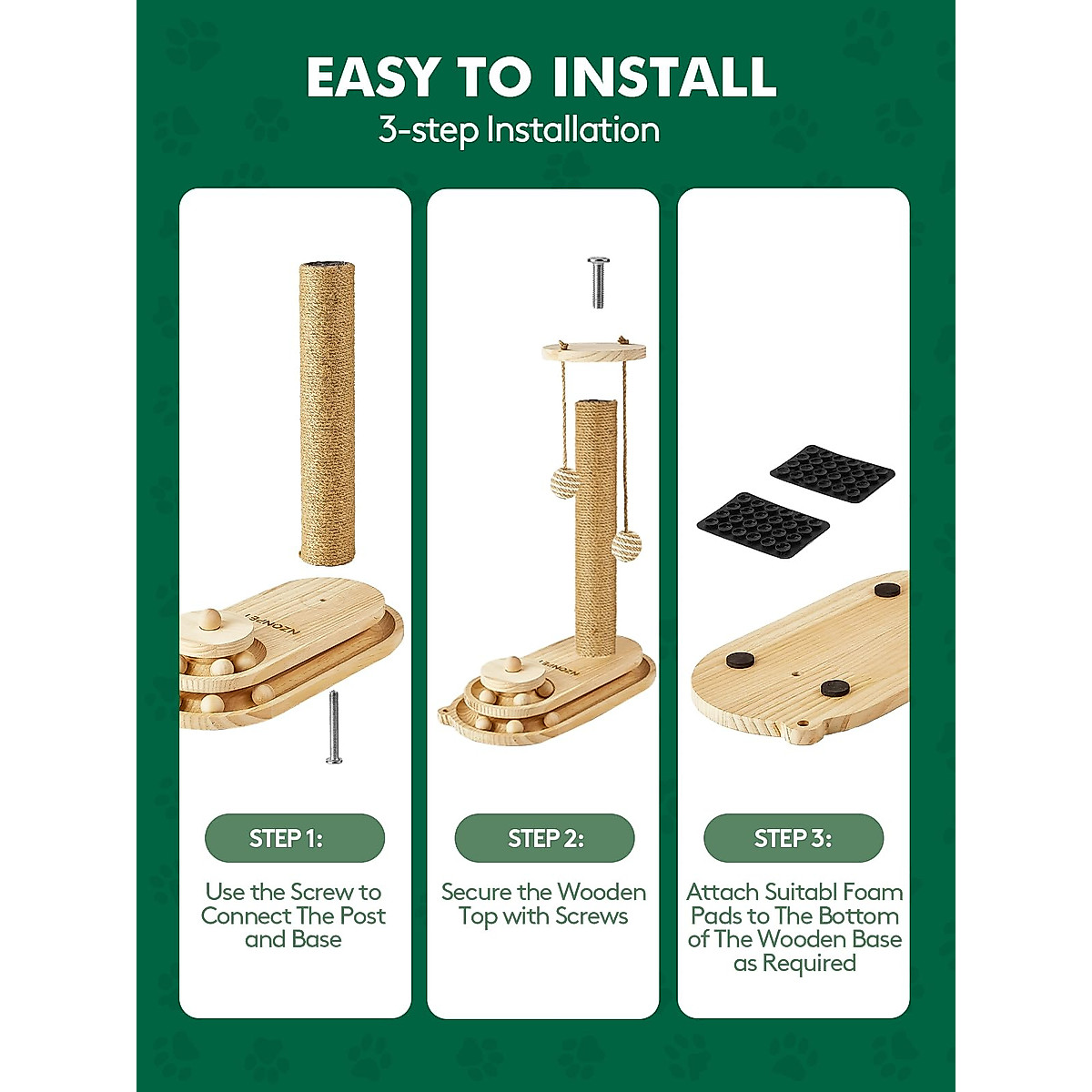 NZONPET Cat Scratching Post 16.54" Tall Scratch Post Premium Sisal Rope Scratch Posts for Kitten and Adult Cats All Natural Rope Wooden Ball Track Interactive Toy with Dangling Ball