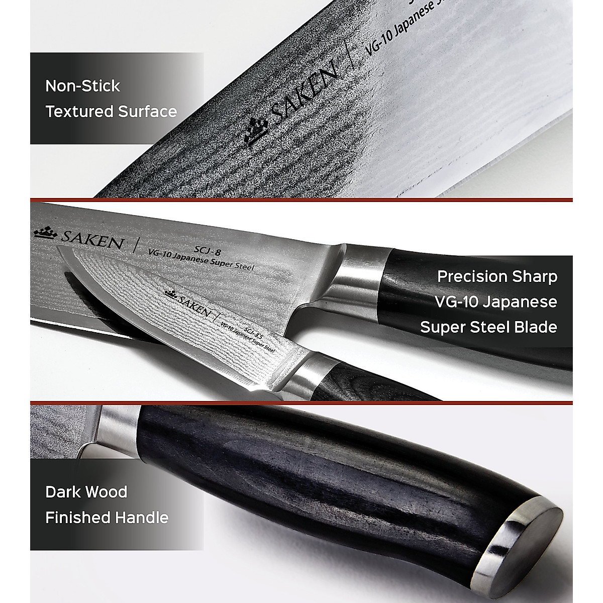 Saken Razor Sharp Damascus Steel 8” Chef Knife Set with 3.5" Paring Knife – Premium Japanese VG-10-67 Layers Folded Steel Kitchen Knives - Natural Non Stick - by Saken