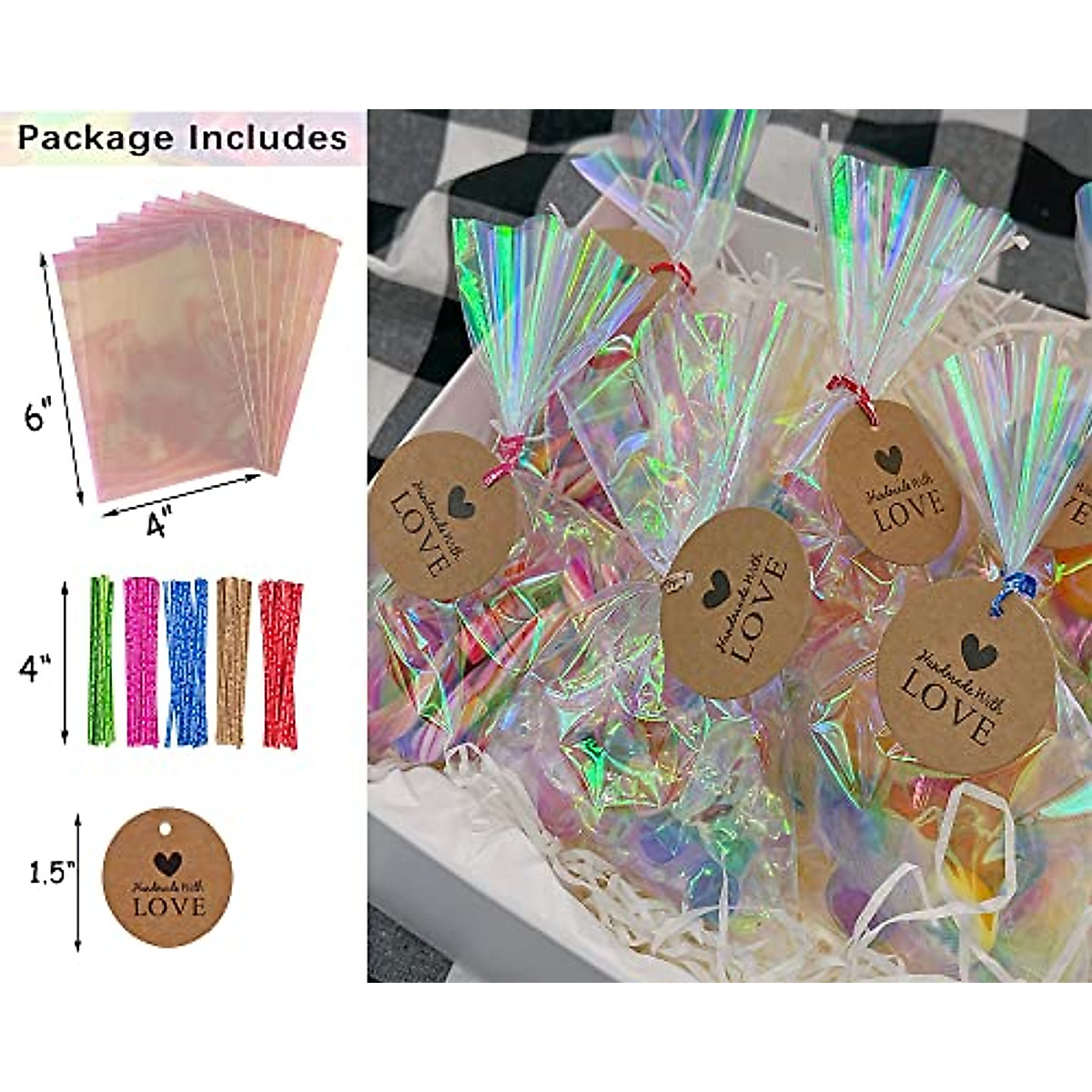 Zulihoia Christmas 100 PCS Cellophane Treat Bags, 4" x 6" Cookie Candy Popcorn Bags, Clear Small Gift Bags, Decorative Party Favor Bags