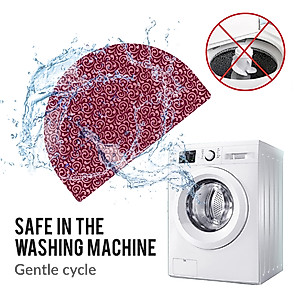 Shape28 Oval Mat Ultra-Thin Dark Red Half Round Mat Kitchen Runner Rug 35"x23"Soft Microfiber with Non Slip Rubber Backing, Dark Soft Microfiber Top Anti Slip Backing and Machine Washable,Burgundy