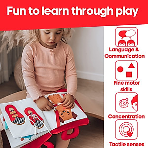 Kipod Montessori Quiet Book - Essential Toddler Travel Toy with Engaging Plane and Car Travel Activities - Cognitive Development Preschool Sensory Learning Baby Busy Book for Toddler Boys & Girls