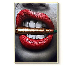 Red Lips Series: 【Bite】-Spray Painting Core Modern Fashion Sexy Red Lips Nordic Style Room Decoration Painting Wall Painting Wall Art Pictures Set of 3（11.8"X15.75"）【No Frame】