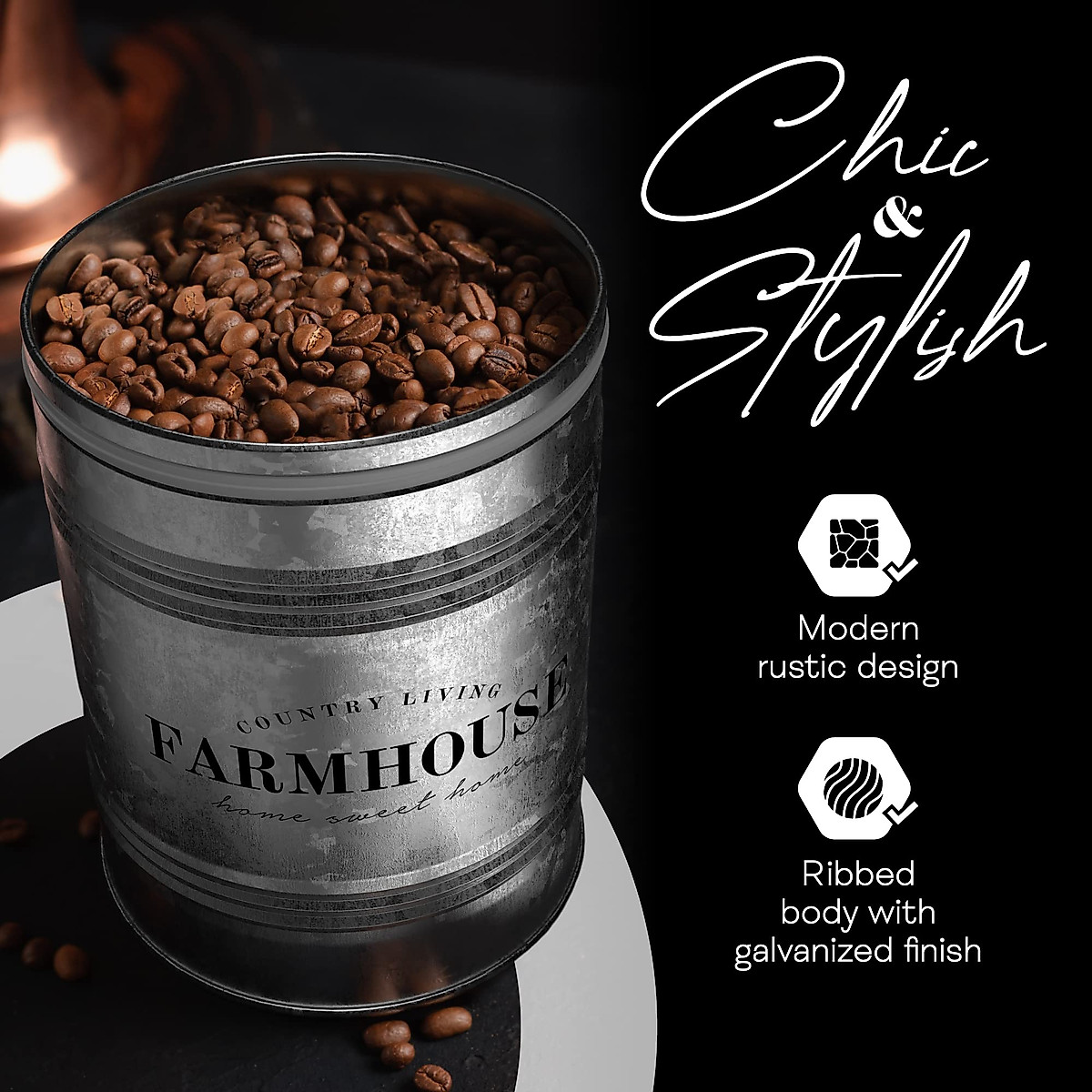 Amici Home Farmhouse Galvanized Canister Canister-76 oz, 76 oz, Gray