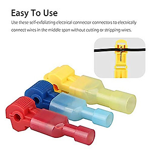RuiLing 100 PCS Self-Stripping T-Tap Electrical Connectors Wire Quickly Splice Connector and Insulated Male Quick Disconnect Terminals (Blue)