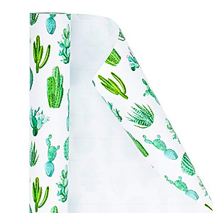 WRAPAHOLIC Wrapping Paper Roll - Watercolor Cactus Print for Wedding, Birthday, Holiday, Baby Shower Wrap - 30 inch x 33 feet