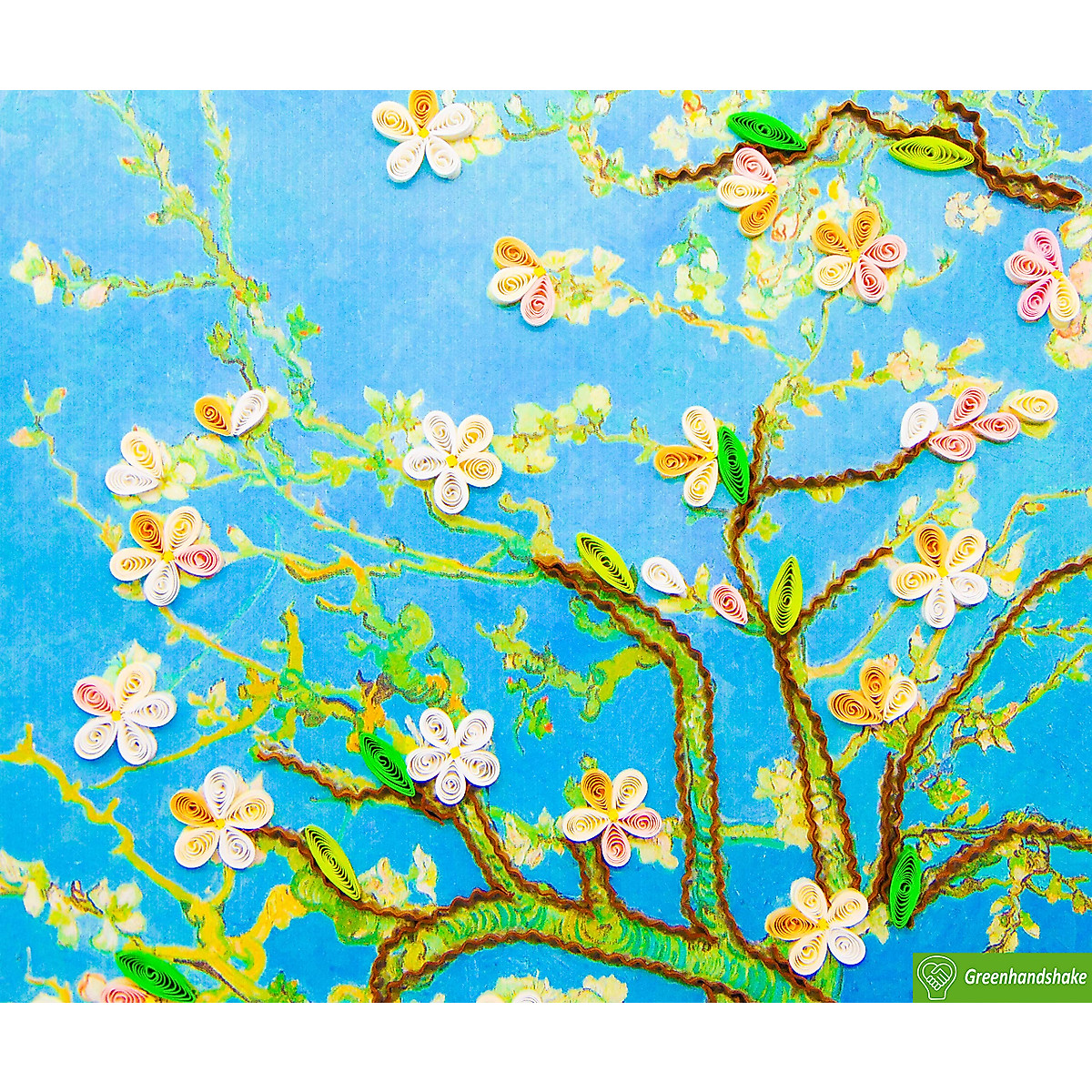 GREENHANDSHAKE Van Gogh's Almond blossom (1890) Quilling Art Greeting Card,Design Greeting Card for Birthday, Valentine's Day, Get Well, All Occasion. Framable Artwork for Art Lovers