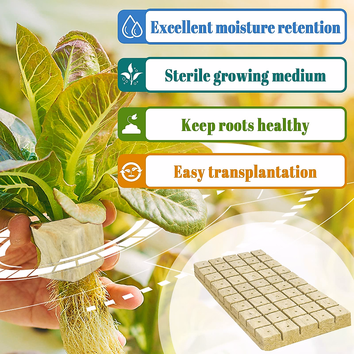 Legigo 1 Inch Rockwool Cubes Seed Starter Grow Cubes for Hydroponics, Rock Wool Planting Cubes Clone Cubes Soilless Cultivation Hydroponics Pods for Garden Plants Germination (2 Sheet, 100 Plugs)