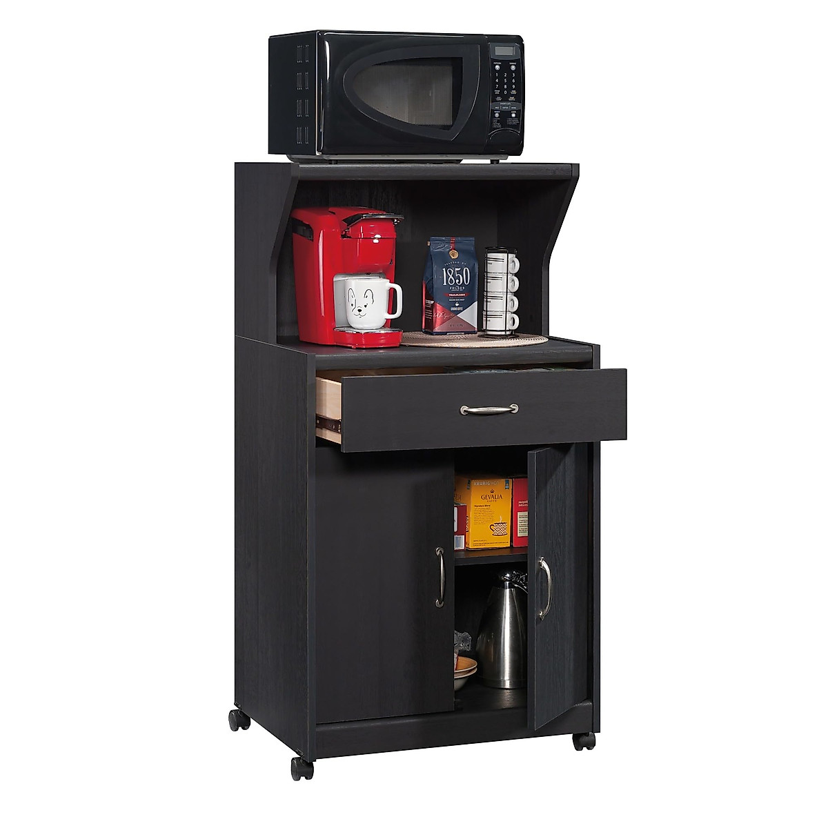 Sauder Microwave/Kitchen Cart, Raven Oak Finish