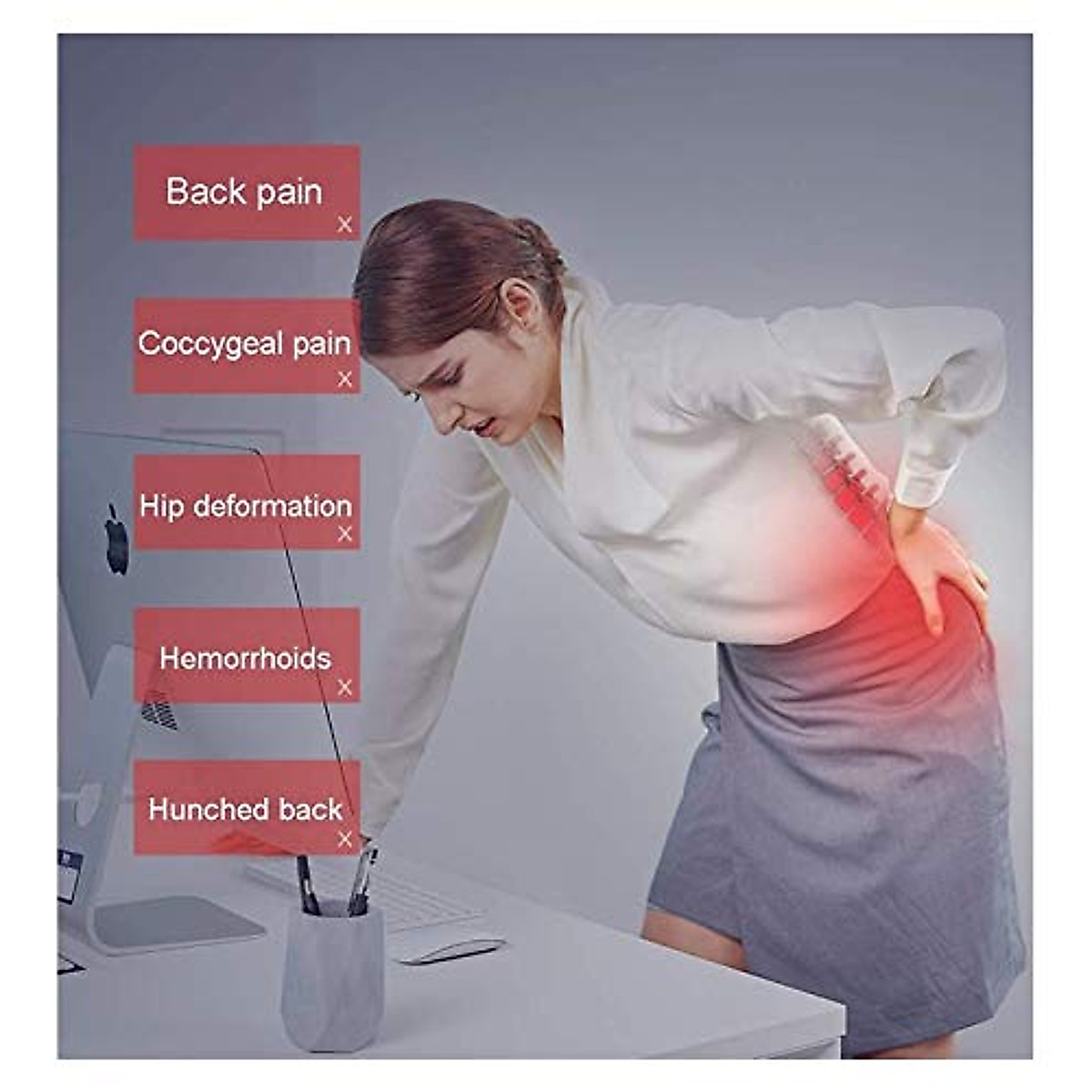 HHWKSJ Memory Foam Seat Cushion and Lumbar Back Cushion Combo - Gel Infused and Ventilated - Ergonomic Design for Coccyx and Tailbone - for Office Chairs and Car Seats