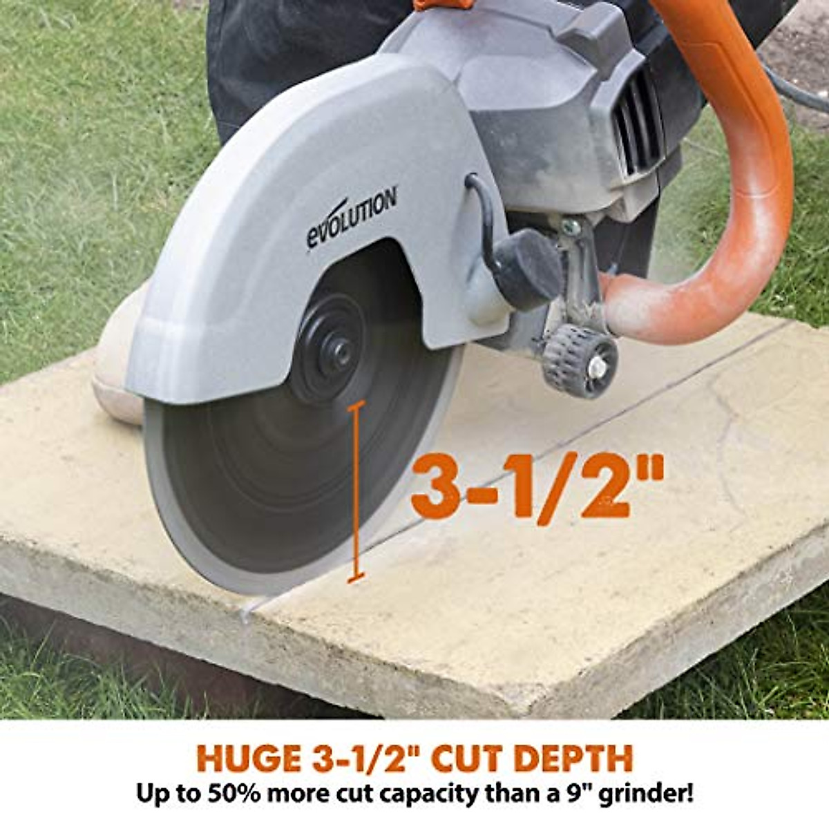 Evolution R230DCT - 9 in Concrete Saw (Aka Circular, Angle Grinder, Cut Off/Chop Saw, Demo Saw, Disc/Power Cutter) - 15A Motor, No Gas - 3-1/2 In Cut - Incl Diamond Masonry Blade
