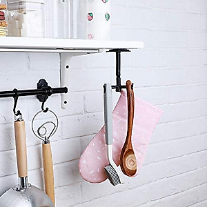 8 Pieces 360 Rotating Folding Hook Multipurpose Hanging Utensil Holder Hook 180 Degrees Vertical Flip Self Adhesive Hook Utensil Rack with 6 Hooks for Kitchen Bathroom Cabinet Towel, Black, White