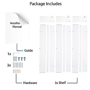 Nursery Décor Wall Shelves – 3 Shelf Set – White Long Crown Molding Floating Bookshelves for Baby & Kids Room, Book Organizer Storage Ledge, Display Holder for Toys, CDs, Baby Monitor