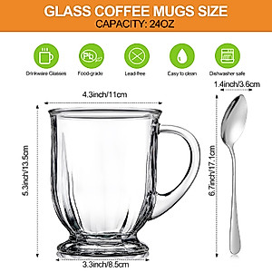 6 Sets 24 oz Large Glass Coffee Mugs with Spoons Clear Coffee Mugs Large Clear Tea Cups Large Capacity Coffee Glasses with Handles for Hot and Cold Beverages Espresso Latte Cappuccino Juice Milk