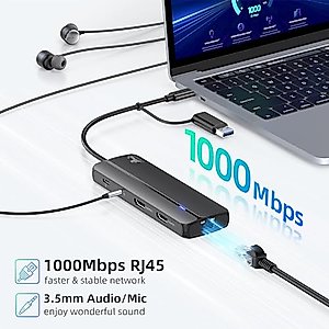 USB C Laptop Docking Station Dual Monitor,4K USB C Triple Display Docking Station,with Ethernet,3USB3.0,2 USB2.0,PD,USB C Port,SD/TF