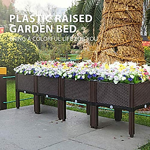 VIVOHOME Elevated Plastic Raised Garden Bed Planter Kit for Flower Vegetable Grow Brown Set of 4