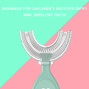Wosninba 2PCS Kids U Shaped Toothbrush 360° Manual Toothbrush with Silicone Brush Head Full Mouth Toothbrush for Toddlers and Children (Style A)