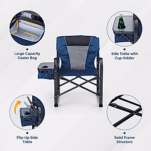 ALPHA CAMP Oversized Folding Director Chair Outdoor Heavy Duty Camping Chair with Side Table and Cooler Bag for Picnic, Hiking, Fishing, Supports 350LBS
