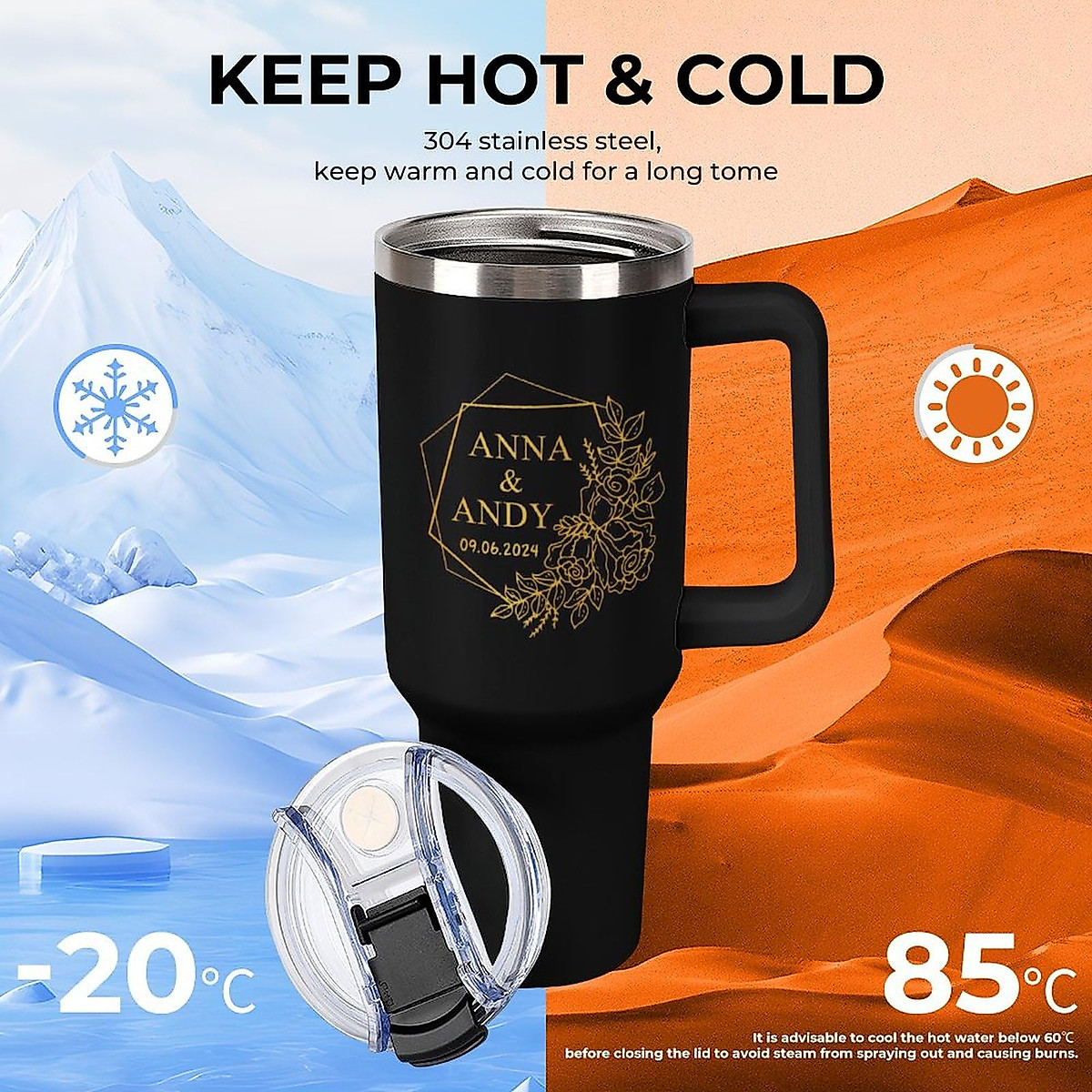 Personalized Tumbler Custom Insulated Travel Mug Custom Drinking Coffee Cup with Name Monogram initials 40oz Christmas Birthday Gift