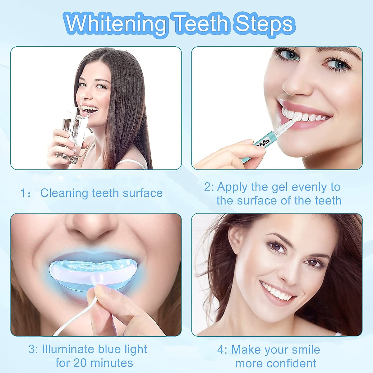 Teeth Whitening Kit Tooth Whitener - DOUCEUR Dental Bleaching System Professional with 16X LED Mouth Tray Light 5Pcs Whiting Gel Pen for Purely Whitening of Sensitive Teeth
