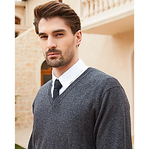 Kallspin Men's Wool Blend V-Neck Sweater Relax Fit Knit Pullover (Charcoal, X-Large)