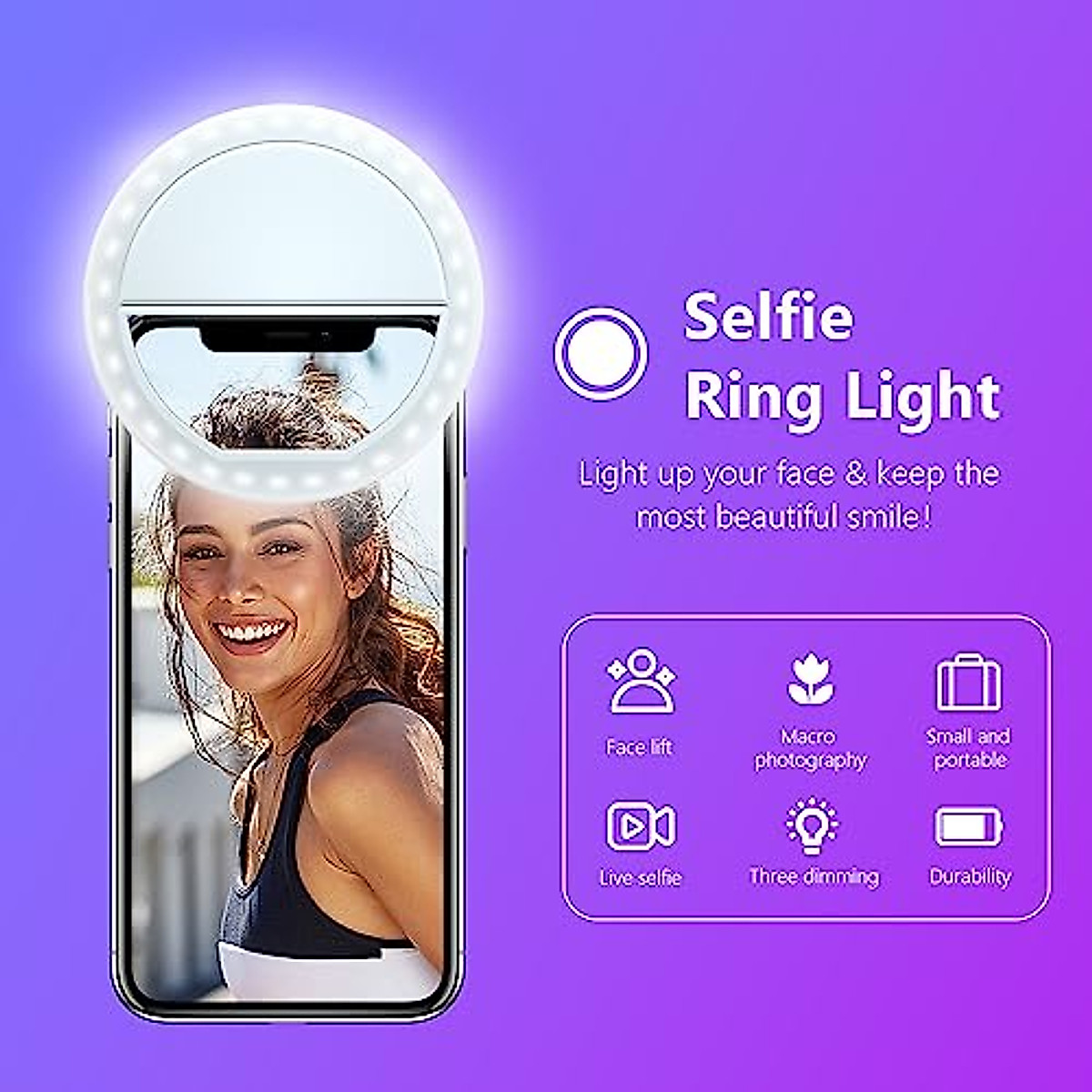 Whellen Selfie Ring Light with 36 LED for Phone/Tablet/iPad Camera [UL Certified] Portable Clip-on Fill Round Shape Light-White