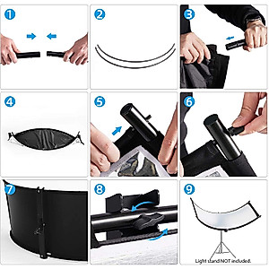 RangerRider Curved Reflector Clamshell Light Reflector/Diffuser, 24x70 inches Photography Lighting Reflector for Photo Video Studio Shooting with Black/Silver/White/Gold Reflectors,Carry Bag