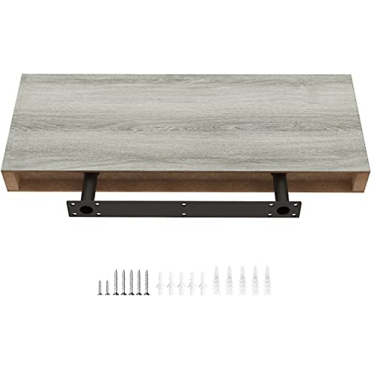 Ballucci Floating Shelves Set Extra Wide, 2-Pack 16" L Wood Wall Mounted Ledges with Invisible Brackets for Living Room, Bedroom, Bathroom, Kitchen, Nursery, 8" Deep - Gray Oak