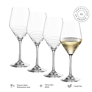 White Wine Glasses Set Of 4 | Chic Long Stem 16 Ounce Wine Glass Set Made From Crystal Clear Glass | Great Wine Gift For Wedding, Anniversary, Christmas, Birthday | Made In Europe