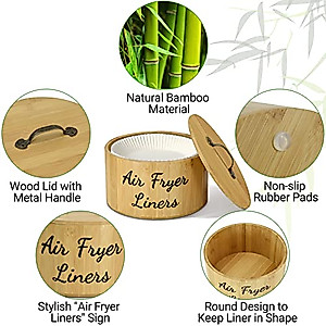 Air Fryer Disposable Paper Liner Holder Organizer, Bamboo Storage Organizer Bin Box for Cabinet, Pantry, Kitchen, Storage Container with Lid for Air Fryer Liners Air Fryer Parchment Paper