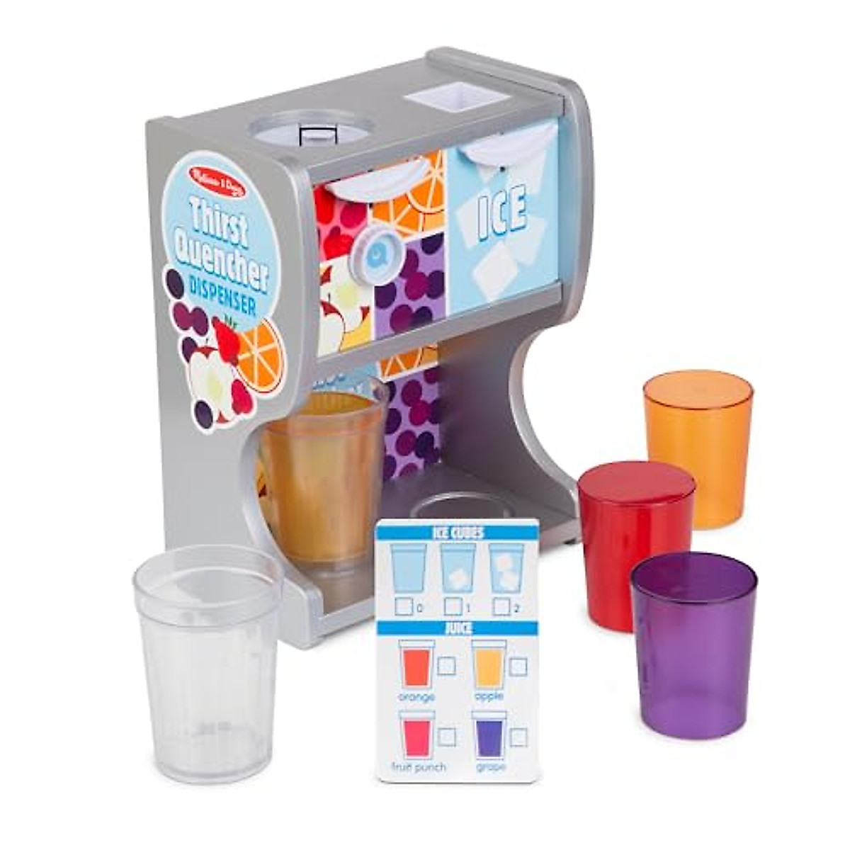 Melissa & Doug Wooden Thirst Quencher Drink Dispenser With Cups, Juice Inserts, Ice Cubes - FSC Certified